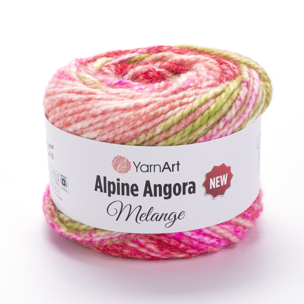 Пряжа для вязания YarnArt Alpine Angora Melange New 6417 розовый зеленый 150 гр/150 м 20% шерсть, 80% акрил