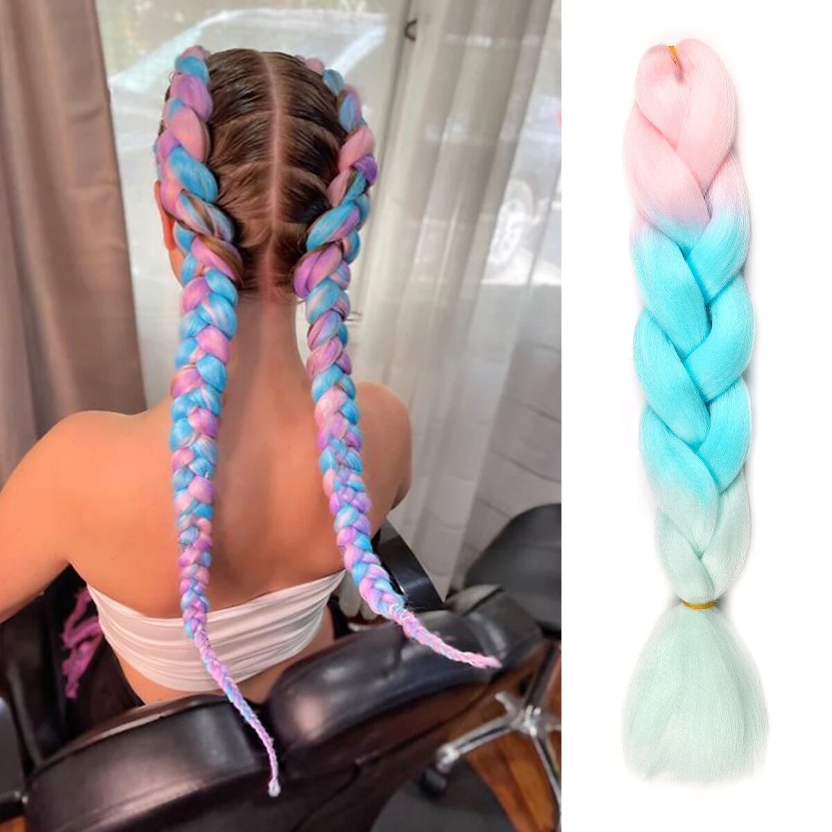 Косы JIAMEISI Braids-Y8, розово-голубые, 1 шт