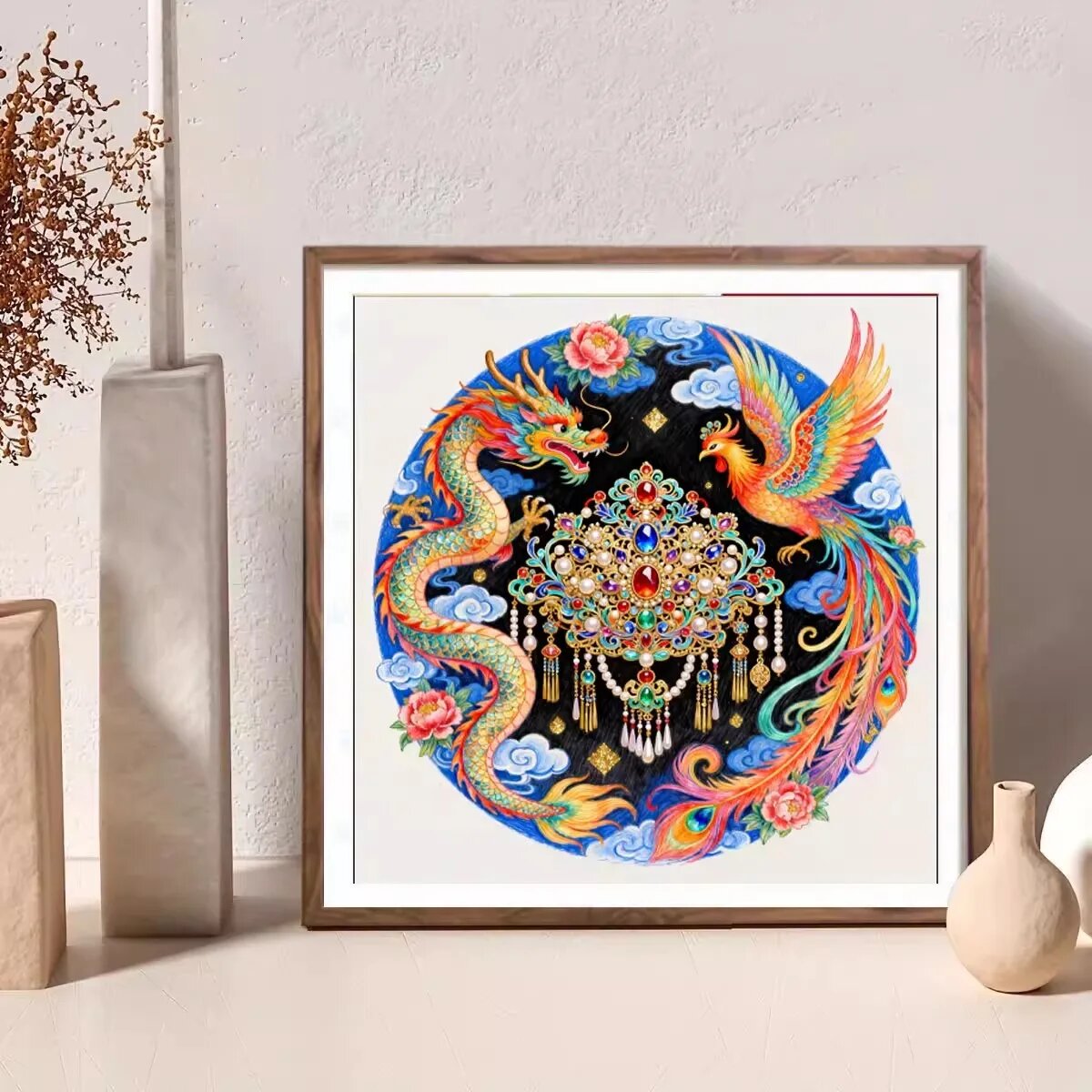 Набор для вышивания крестом "Дракон и Феникс", 11CT 50x50см