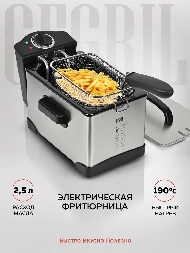 Фритюрница GFGRIL GFF-05 Compact, электрическая 2.5 л, 1800 Вт