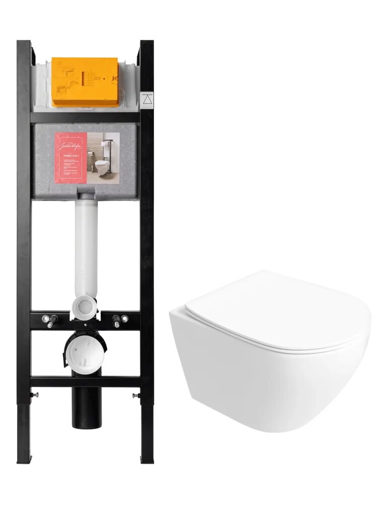 Комплект 3 в 1: Инсталляция Jacob Delafon E33131RU-NF / Унитаз подвесной STWORKI Кронборг S28401WH безободковый, с микролифтом / Комплект креплений