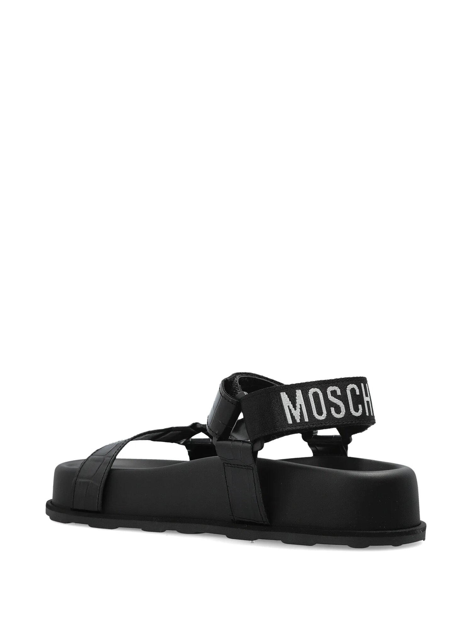 Босоножки MOSCHINO Crocodile-embossed sandals, размер 39, black/black — фото 1