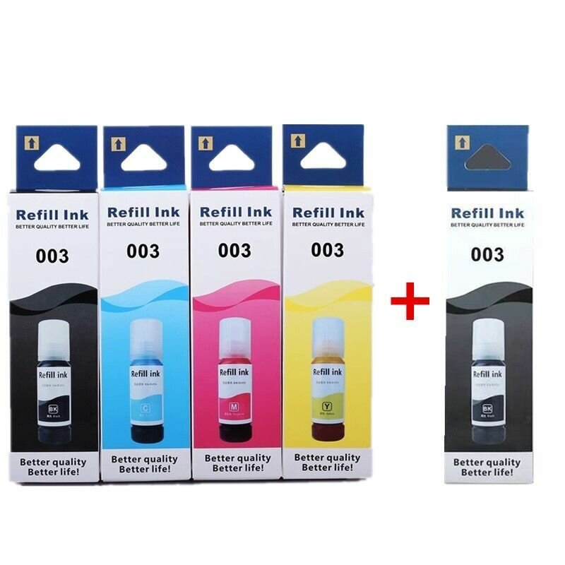 Совместимые чернила Epson 003 BK/CMY Для L3110/L3150/L3250/L5190 Набор CMYK 5 картриджей (Чёрный + 4 цвета)