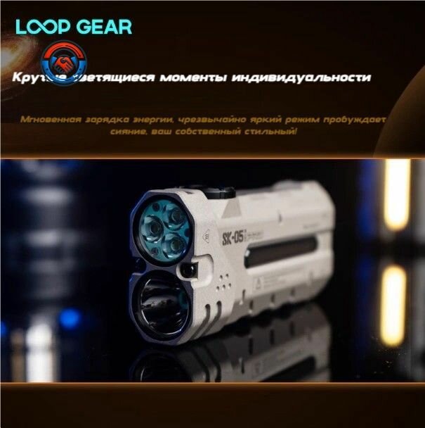 Фонарь-прожектор LOOP GEAR SK-05 NEW PRO, компактный сверхмощный 4360 люмен фонарик с Power Bank 8000 мАч, RGB-подсветка, дальний свет 405 м, защита IPX8, туристический фонарь для кемпинга и выживания