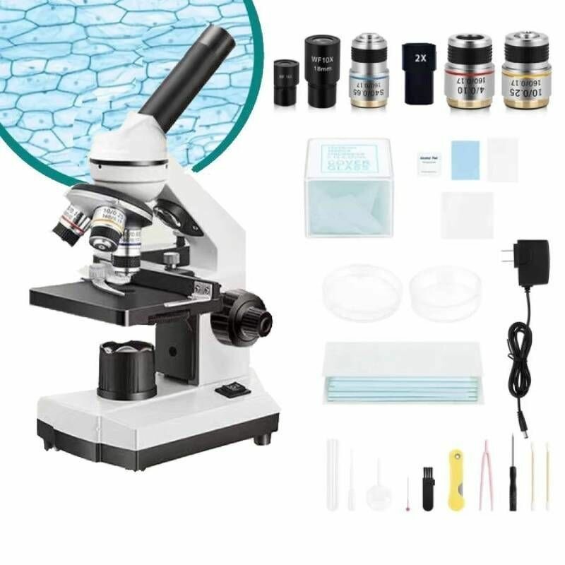 Биологический микроскоп XSP-104 для образовательных исследований бинокулярная головка с тремя линзами, наклоном на 45 градусов, поворотом на 360 градусов со светодиодной подсветкой
