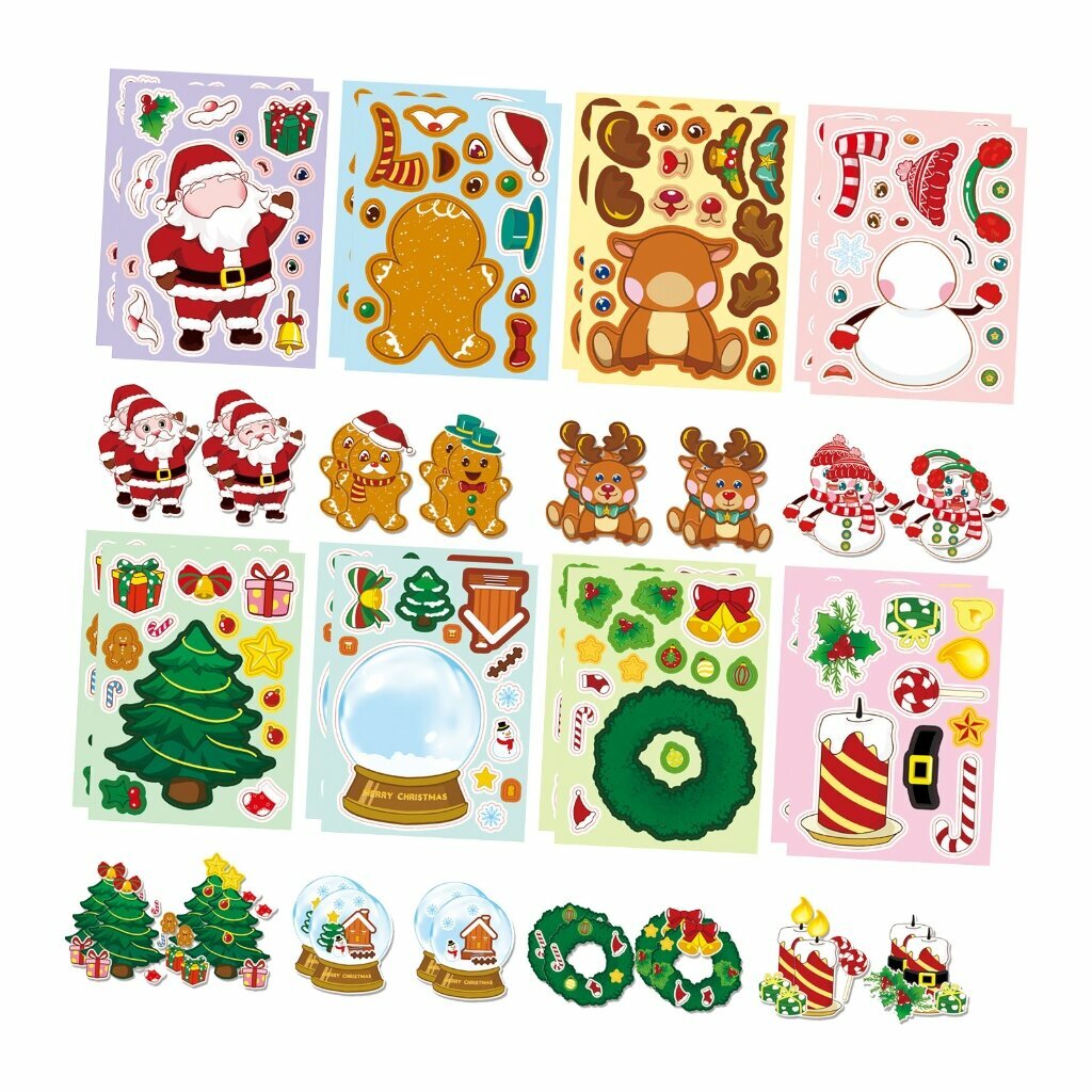16шт Рождественские Наклейки Для Детского Праздника DIY Craft Creative Art Activity Безопасный Материал Для Украшения Вечеринки