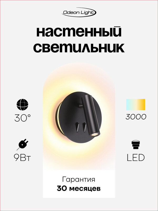 Настенный светильник ODEON LIGHT BEAM 3911/9WL LED 9W черный