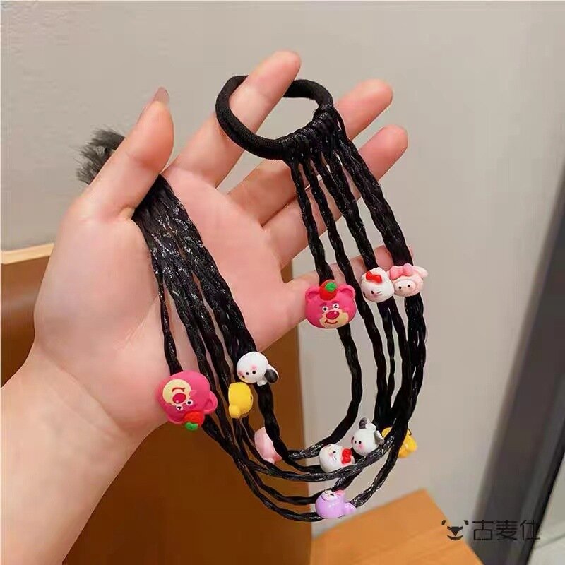 Детский парик Sanrio с плетеным ободком для девочек, резинка для волос с бантом и высоким хвостом, аксессуар для волос для маленьких девочек.
