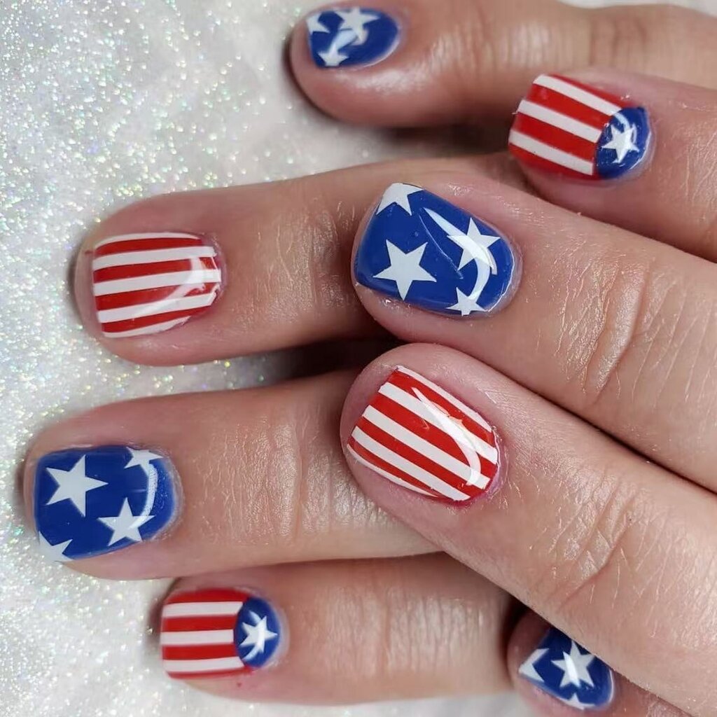 24x День Независимости Прижмите К Ногтю Короткую Квадратную Накладную Полоску для ногтей Приклейте к Ногтю