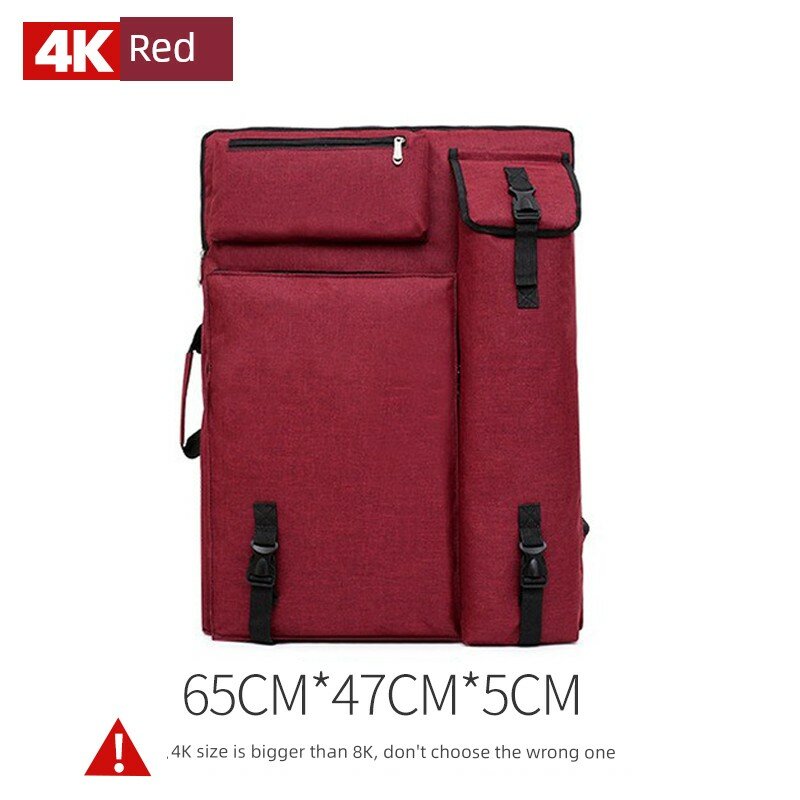 Художественный экзамен 4K красный холщовый портфель для студентов, рюкзак для рисования, компактный арт-портфель для