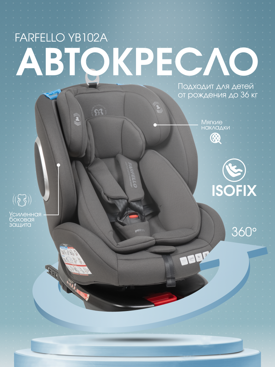 Автокресло детское ISOFIX Farfello YB102A группа 0+/1/2/3 (0-36 кг), графитовый