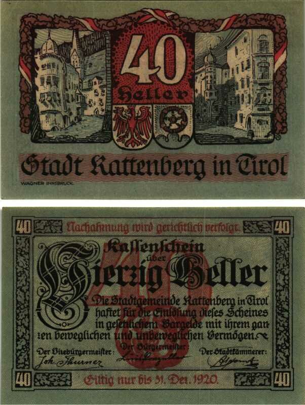 Австрия 40 геллеров 1920 Раттенберг aUNC
