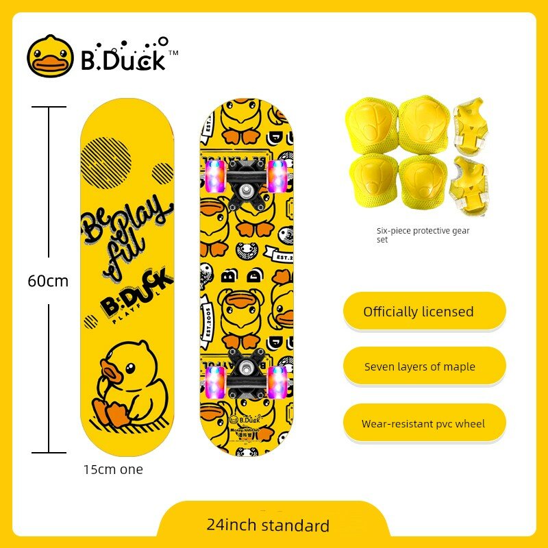 B.Duck Игривая Желтая Уточка 24-дюймовый Детский Скутер с Светящимися Колесами и Защитным Оборудованием для Детей 1-3