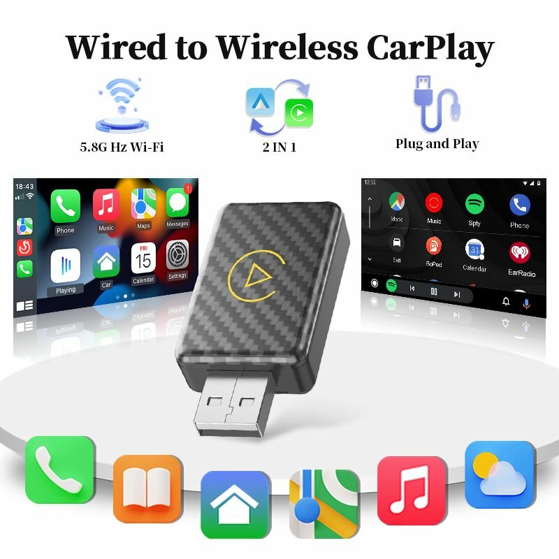 Беспроводной адаптер CarPlay/Android Auto 2in1 через USB — для автомобилей с заводской поддержкой CarPlay/Android Auto