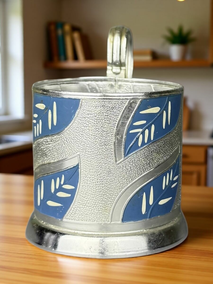 Винтажный подстаканник листья, цветная эмаль, алюминий. СССР. Клеймо КХИ.