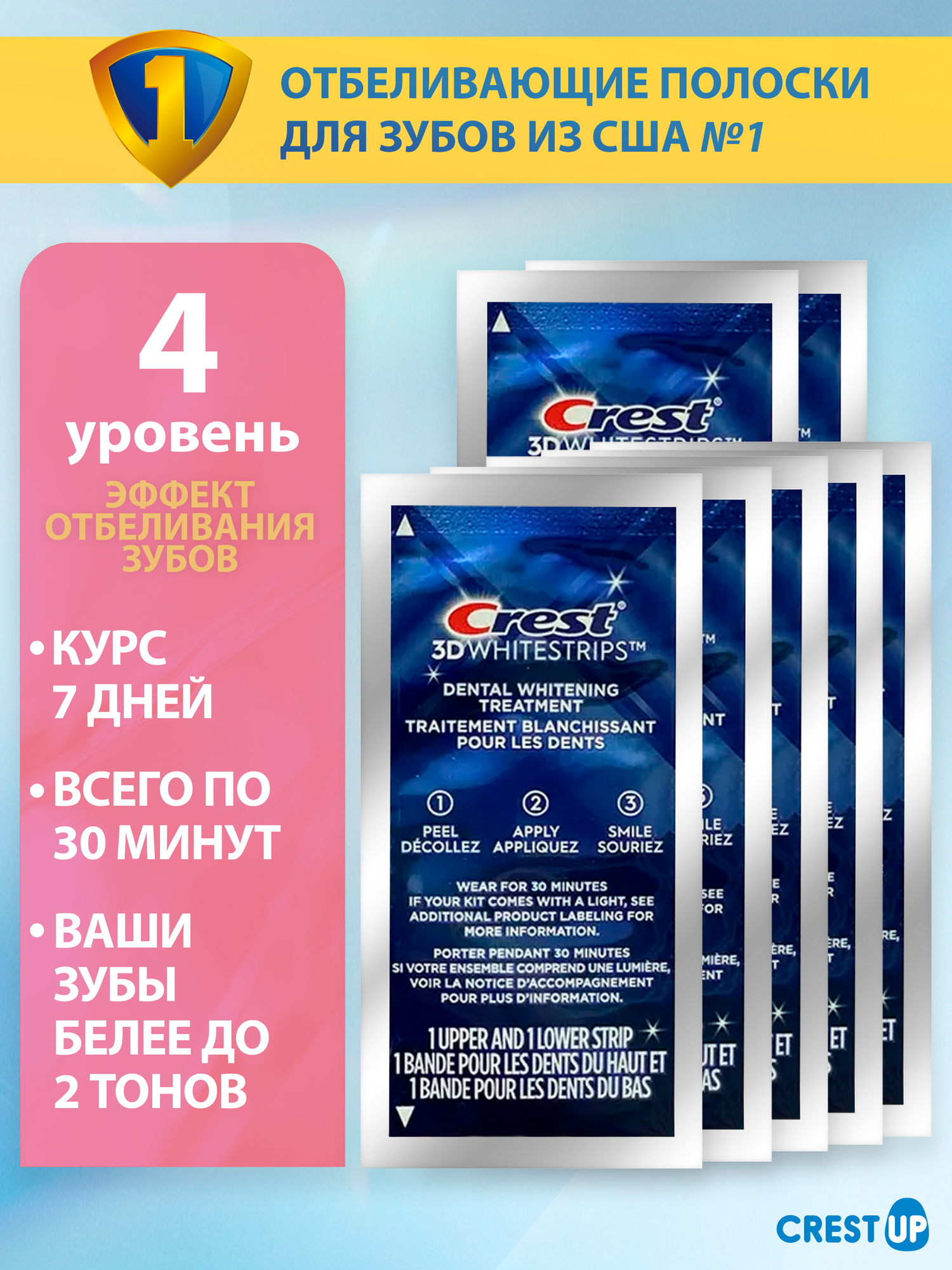 Отбеливающие полоски для зубов Crest 3D Whitestrips Sensitive 7 пакетиков 1/2 курса