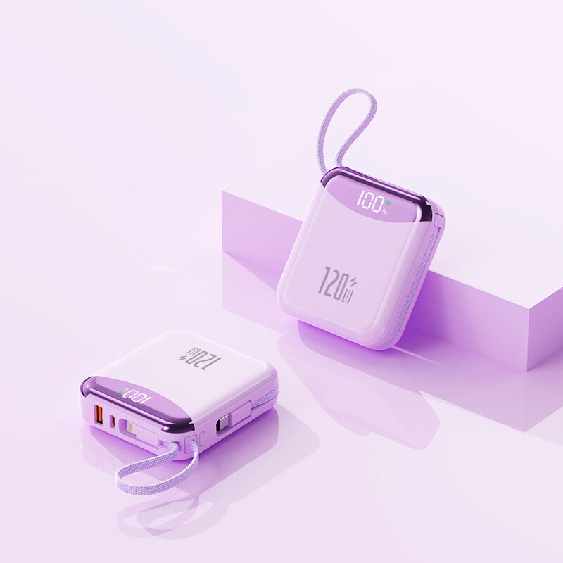 Новый Power Bank 120W с кабелем быстрой зарядки, 20000mAh, компактный и портативный, с возможностью нанесения логотипа