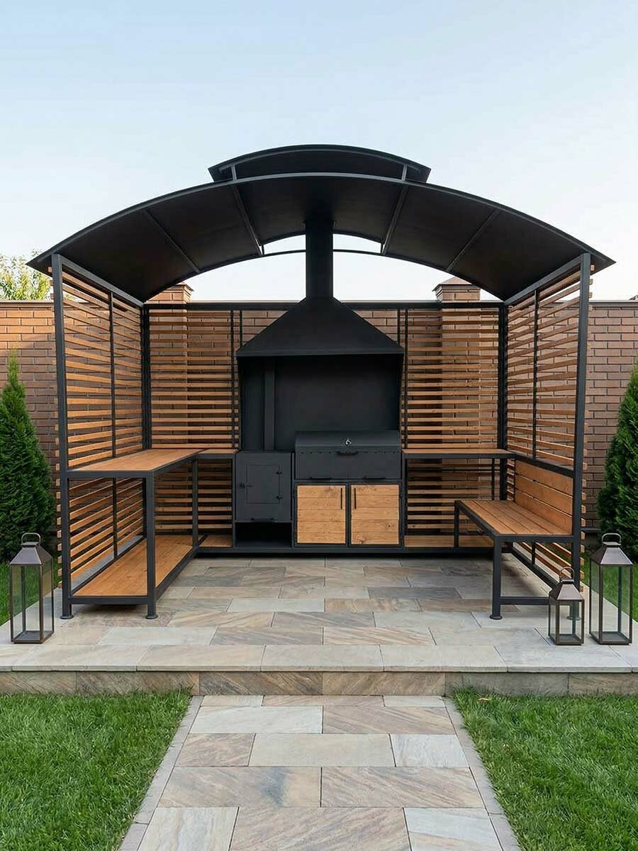 Беседка с мангалом Эстейт жаровня 6 мм, печь 6 мм