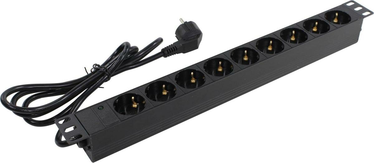 Exegate EX280848RUS Блок розеток ExeGate ServerPro PDU-19H902 Al-9S-EU1.8, 19,1U, алюм, 9Schuko, евровилка, 1.8м