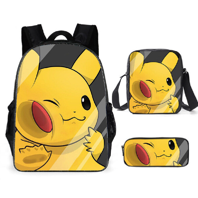 Европейский и американский бестселлер Pokémon, студенческий школьный рюкзак, рюкзак с героями мультфильмов, рюкзак для мальчика, сумка через плечо, пенал, набор из трех предметов, трансграничный
