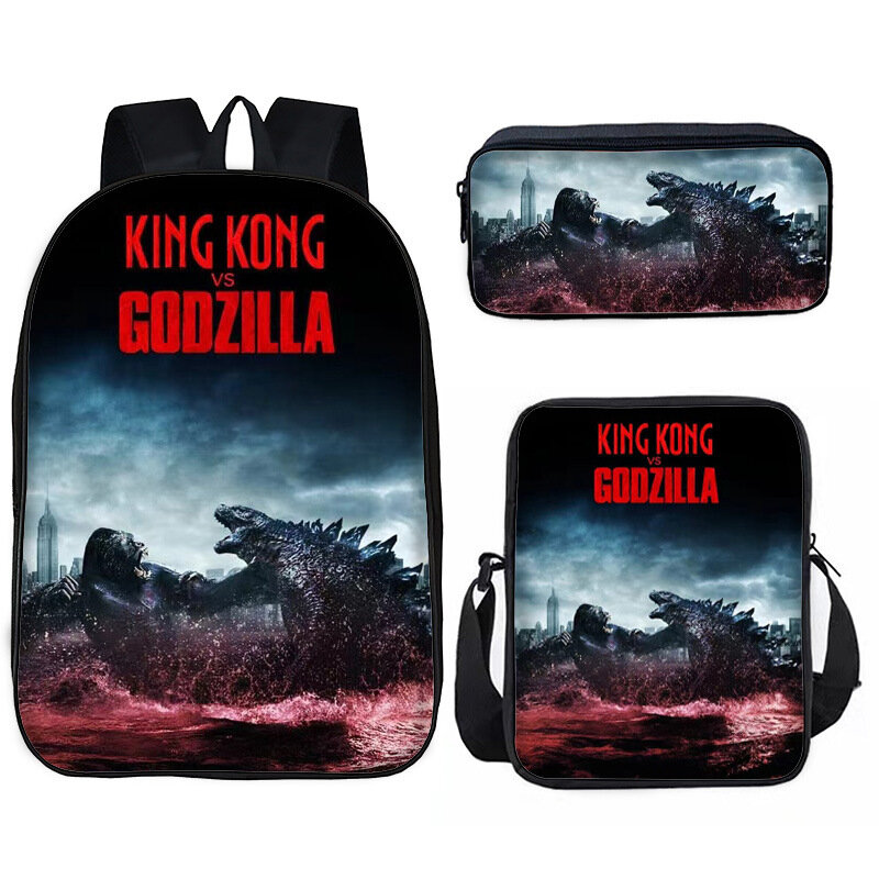 Годзилла против Конга 2GodzillaX KongTheNew школьная сумка для школьников, сумка через плечо, пенал, набор из трех предметов