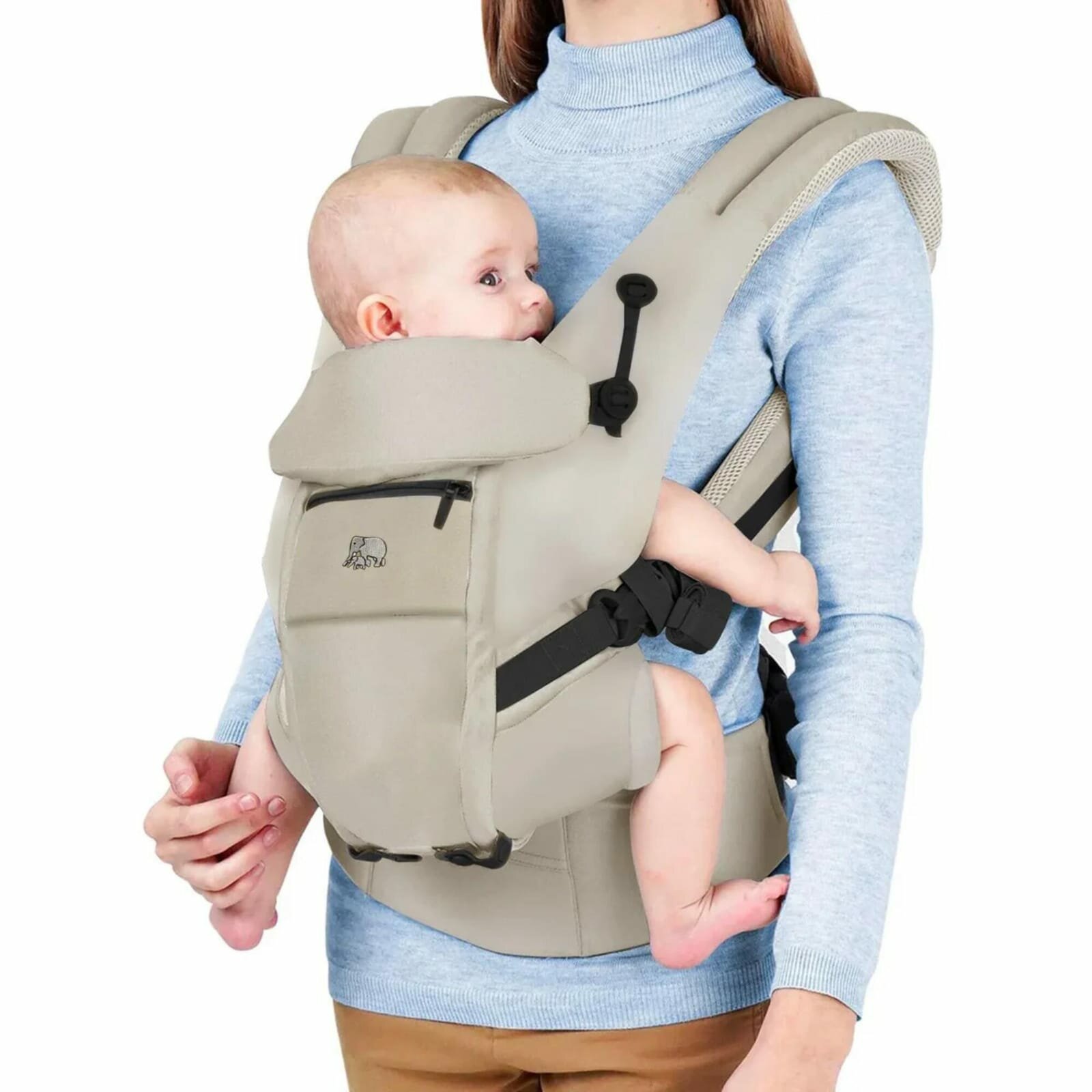 DECATHLON переноска для детей Deryan Эргономичная переноска Deryan - 4-в-1 Люксовая На живот, кремовый, универсальный, до 15 кг