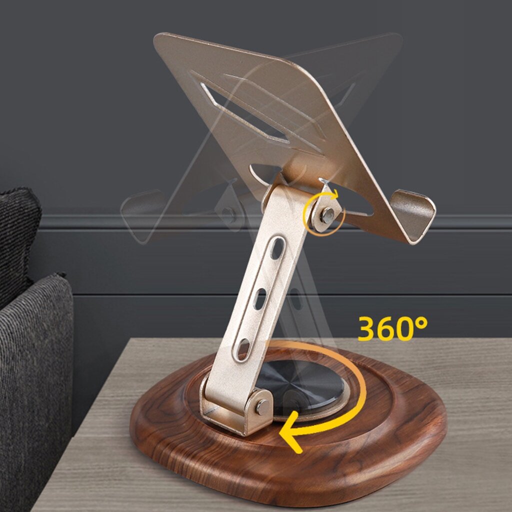 Foldable Phone Stand With Charging Port Adjustable Height Walnuts Base For Tabletop — фото 1