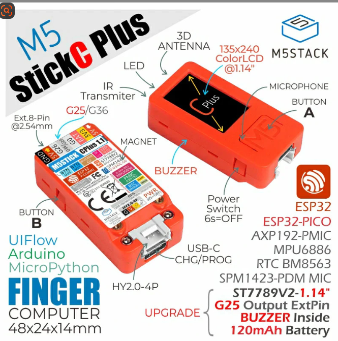 Трансграничная плата для разработки IOT M5 StickC PLUS ESP32 новый набор для графического программирования IoT