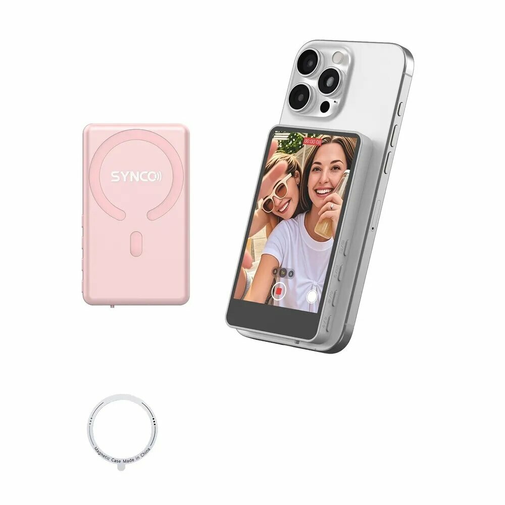 Экран монитора для селфи SYNCO XView M4 - прямое подключение P2P, сверхнизкая задержка, монитор для селфи-камеры iPhone, с кольцом Magsafe Ring, для iOS и Android (розовый)