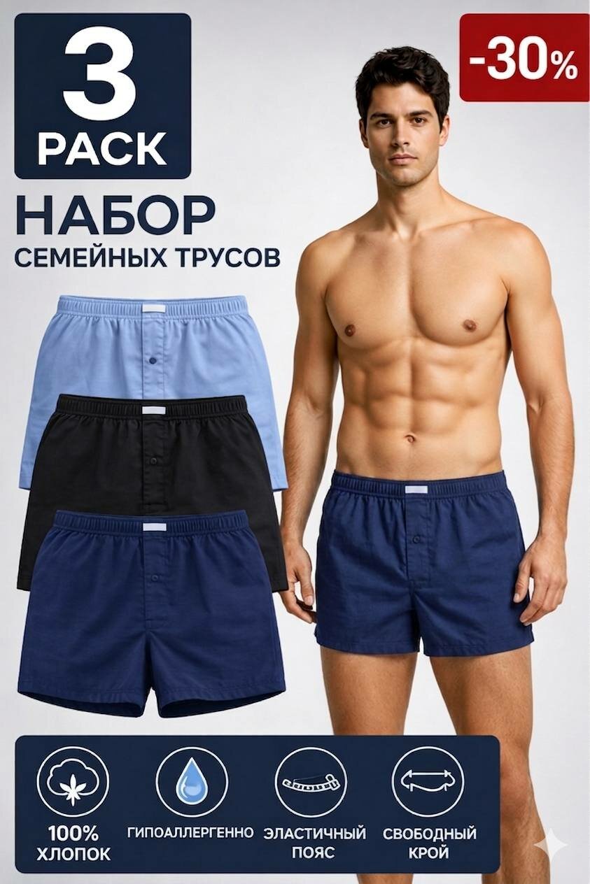Трусы  семейные, 100% хлопок, дышащий, не давит, комплект