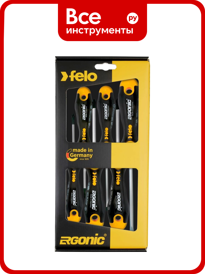 Набор отверток Felo Ergonic, 6 шт, хромомолибденванадиевая сталь