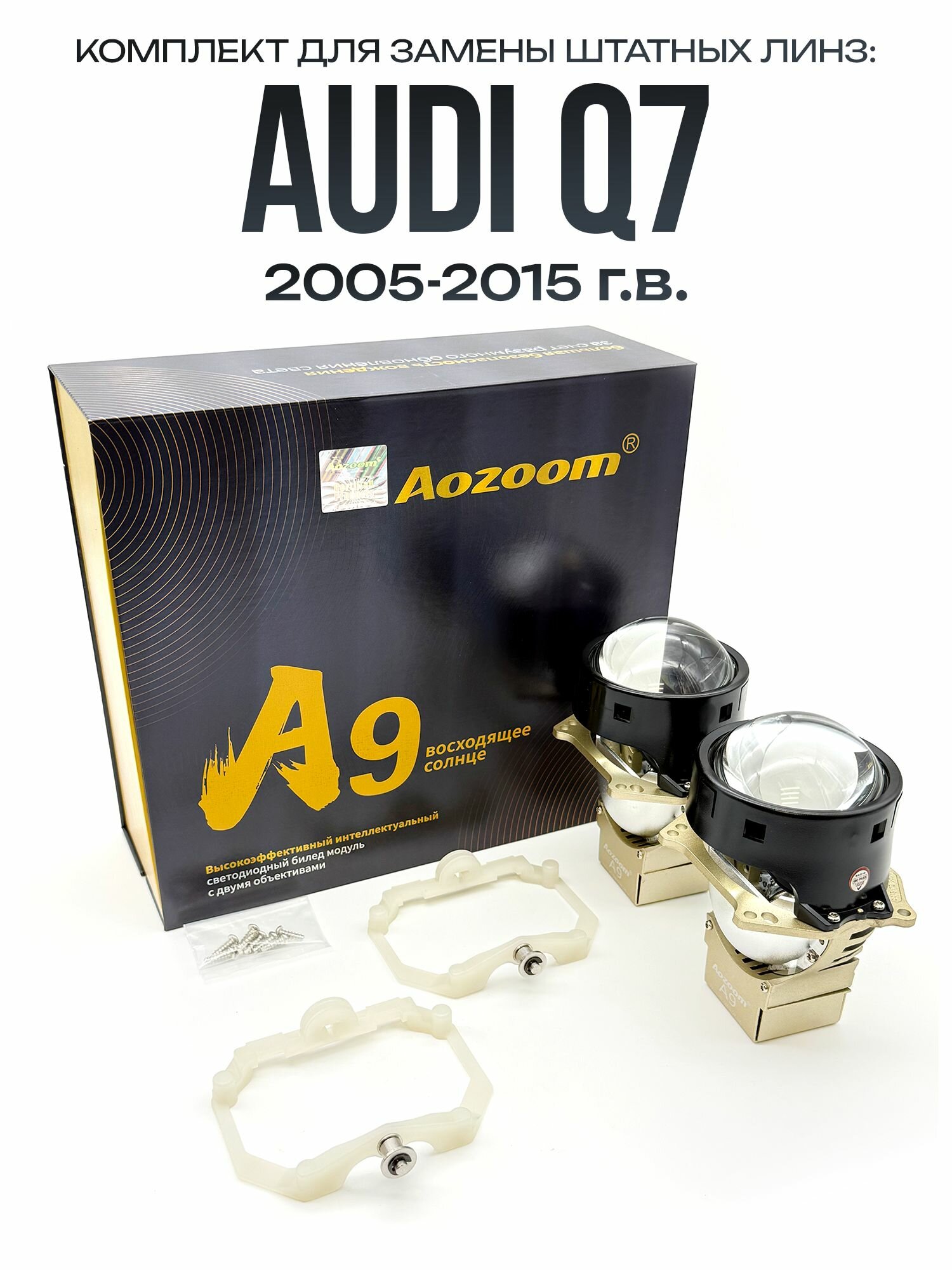 Светодиодные билед модули Аозум А9 для адаптивных фар Audi Q7 2005-2015 / Линзы bi-led A9 для AFS Ауди q7