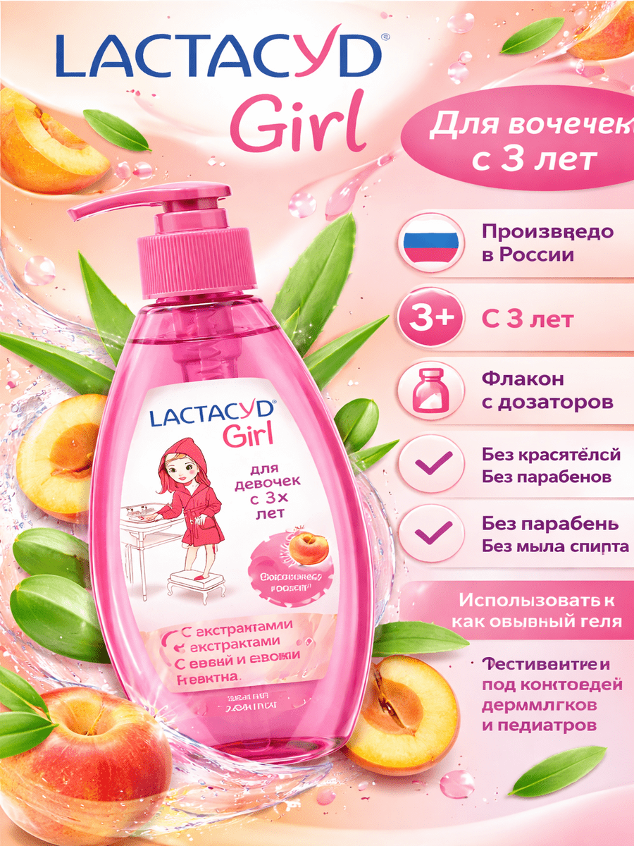Средство для интимной гигиены детское Lactacyd Girl Экстракт персика-алоэ вера, 200мл