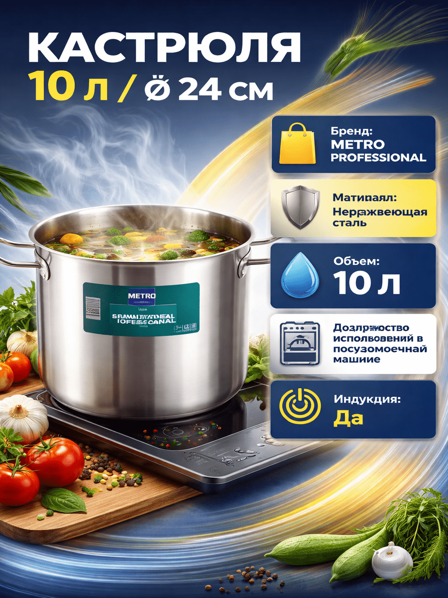 METRO PROFESSIONAL Кастрюля 10л, 24см