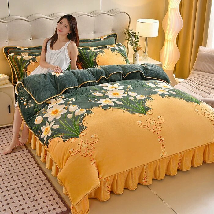 Комплект постельного белья Crystal Home Textiles из утолщенного молочного вельвета, четырехпредметный, двусторонний