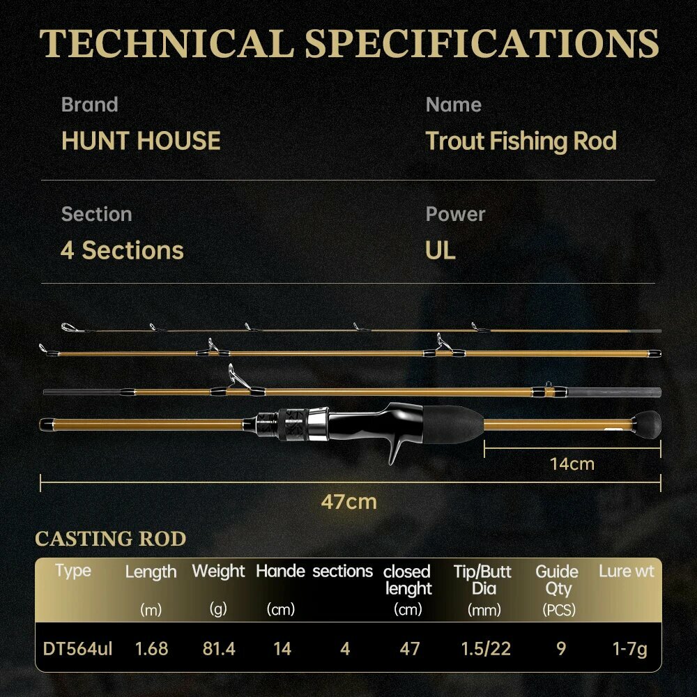 Hunthouse Casting Trave удочка для форели 1.68м коричневая UL 1-7г