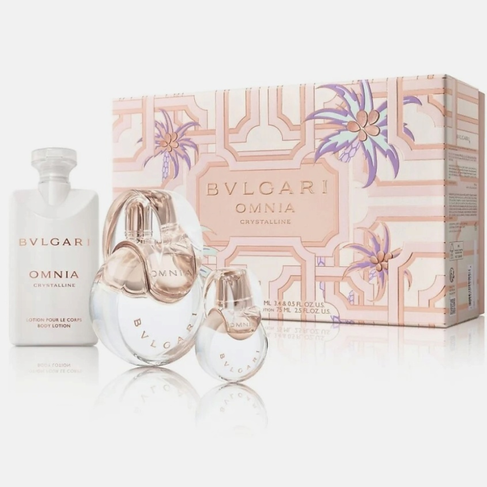 Bvlgari Omnia Crystalline Set 100 мл + 15 мл + Лосьон для тела, туалетная вода женская, цветочные