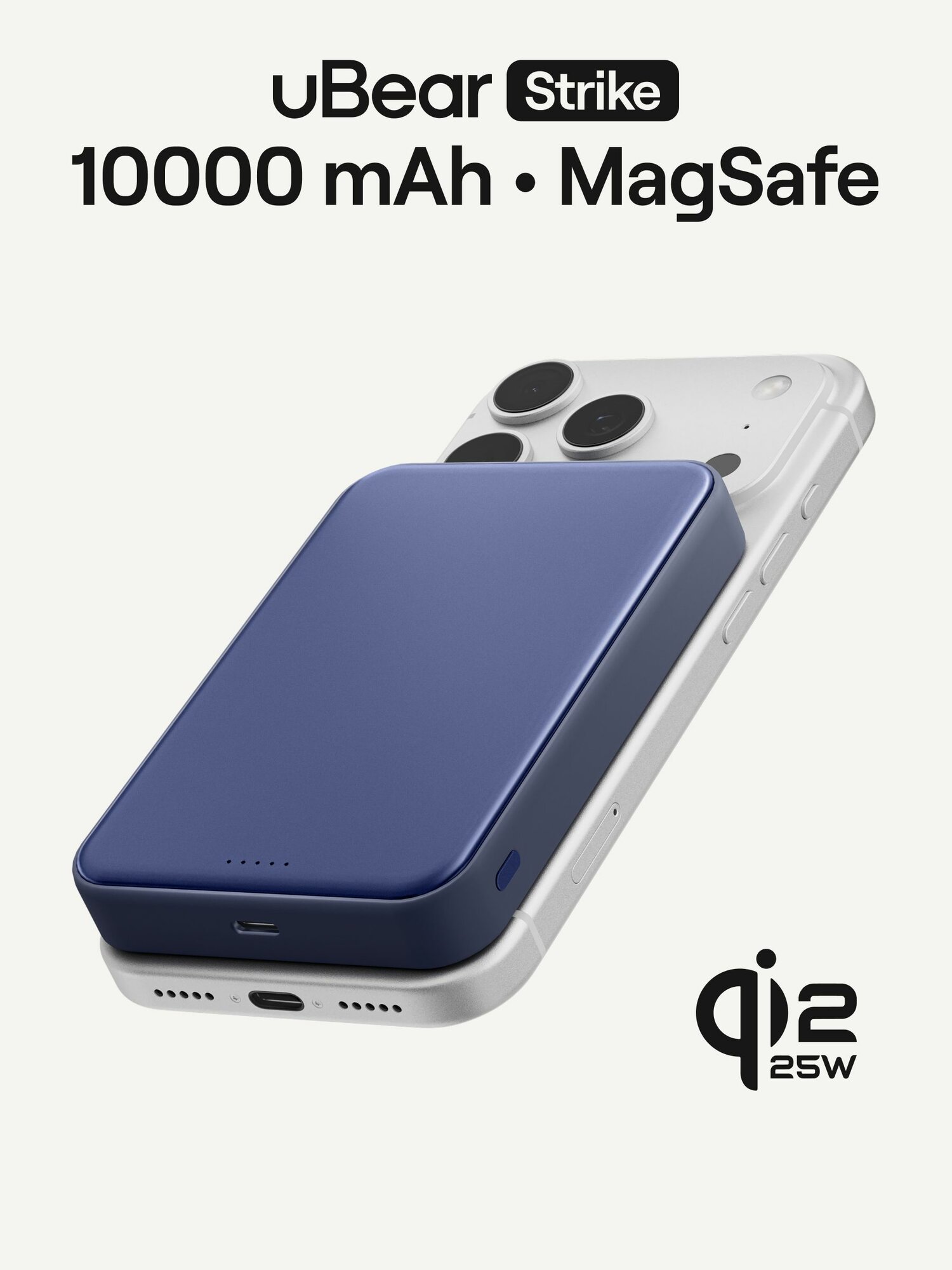 Внешний аккумулятор uBear Strike Power bank 10000 mAh, Qi2.2 (25W) / магнитный повербанк для айфона