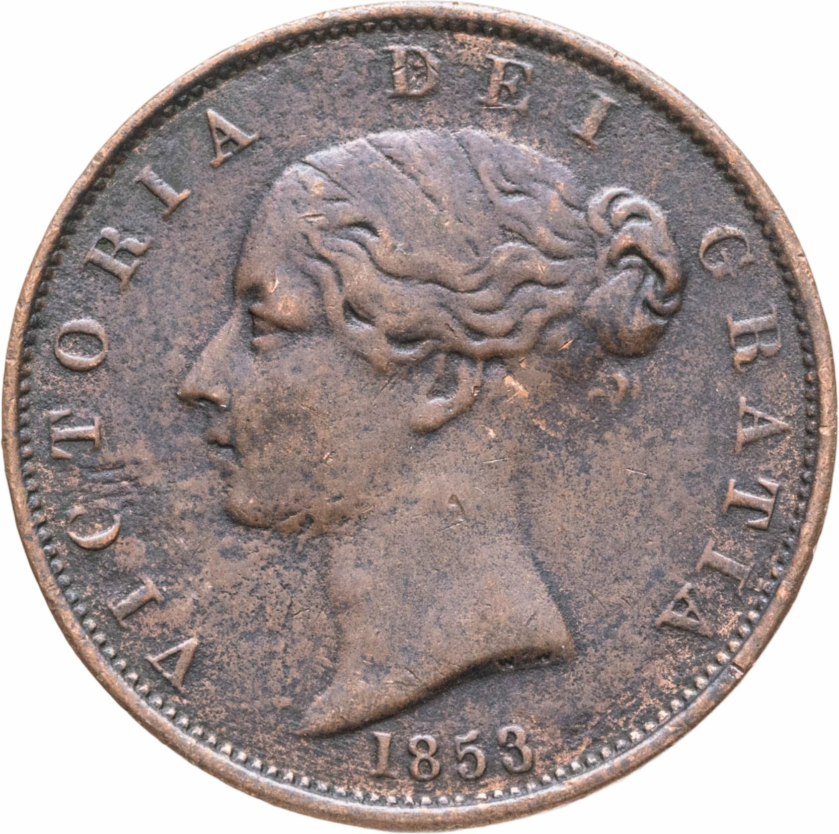 Великобритания 1/2 пенни penny 1853, Медь, в сохранности VF