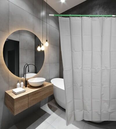 Штора для ванной комнаты 180х180 PEVA 60068 с кольцами Серый (П165) SANTREK HOME