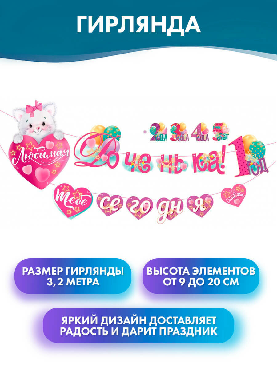 Гирлянда "Любимая доченька! Тебе сегодня.", 320 см