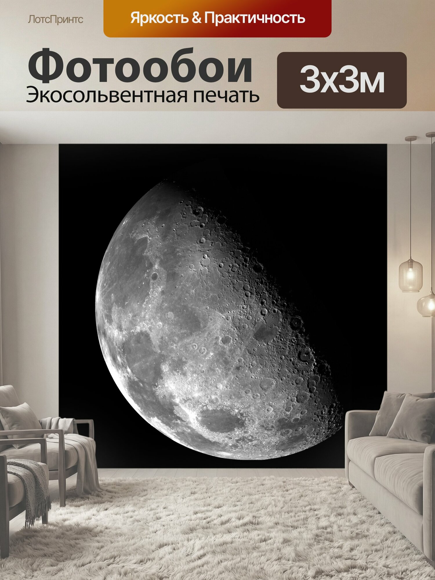 Фотообои "Луна, месяц, тьма" 300x300 см. экосольвентная печать