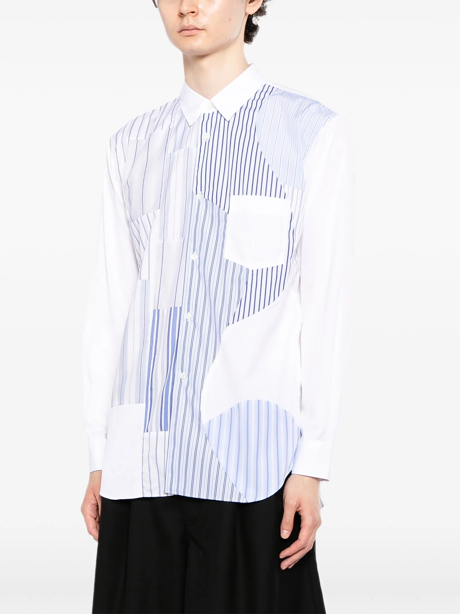 Рубашка Comme des Garcons SHIRT Patchwork striped shirt, размер M, blue — фото 1