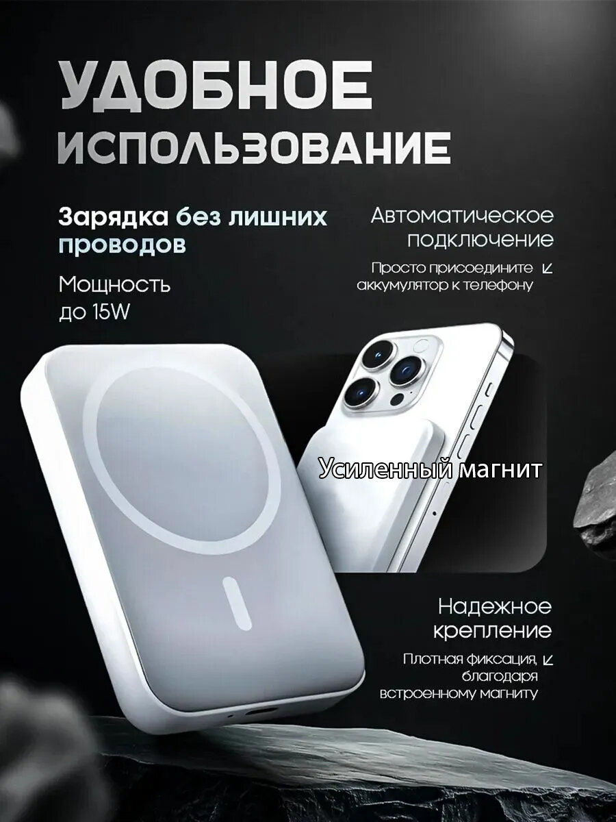 Беспроводной аккумулятор MagSafe Ledy Bastet 5200 mA·h Усиленный магнит, для iPhone и Samsung, магниты, белый