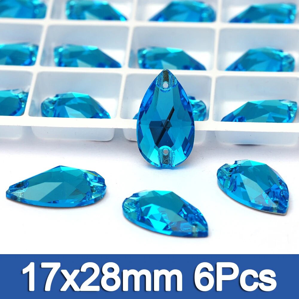 Стразы аквамарин Drop 17x28mm 6шт