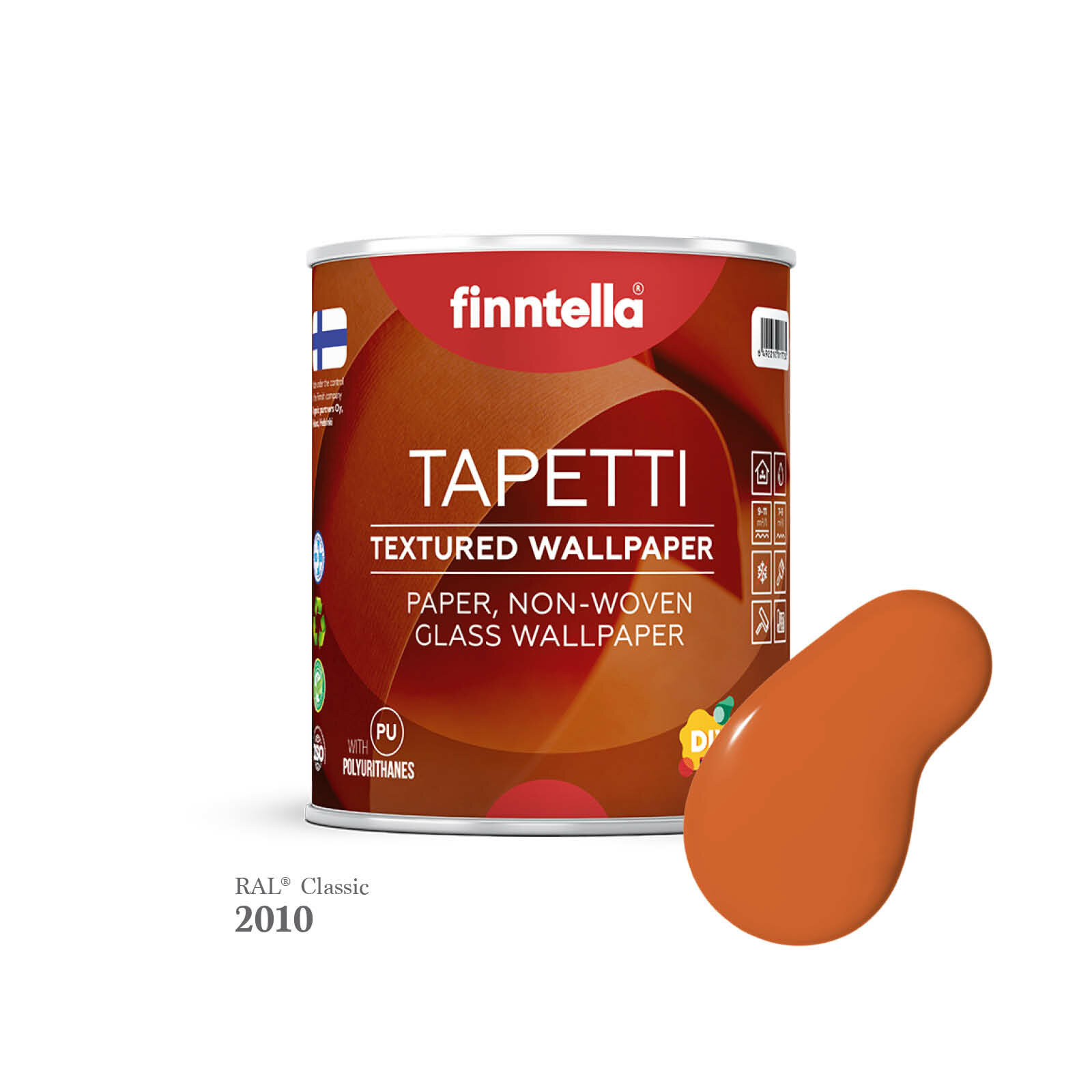 Шелковисто-матовая краска для обоев под окраску TAPETTI SILKKI Matta FINNTELLA, Цвет RAL 2010 Сигнальный оранжевый (Signal orange0, 0,9л