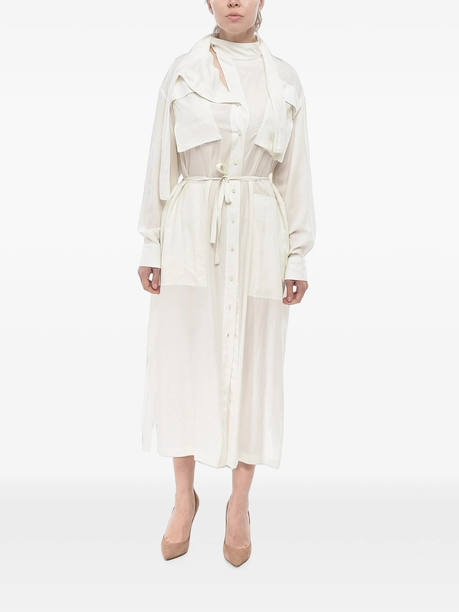 Платье Tie-neck drawstring-waist shirt dress