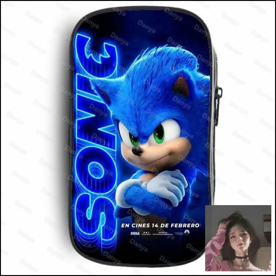 Пенал для школьника с принтом Sonic the Hedgehog, водонепроницаемый, вместительный, на молнии, нестандартная форма, текс