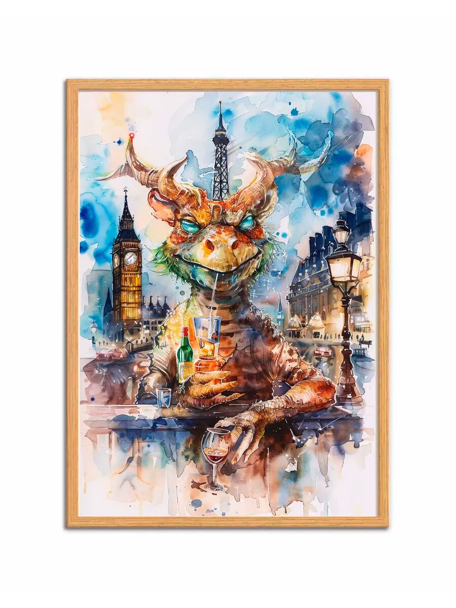 Сказочный зверь пьет Виски 3, Плакат 30x42см