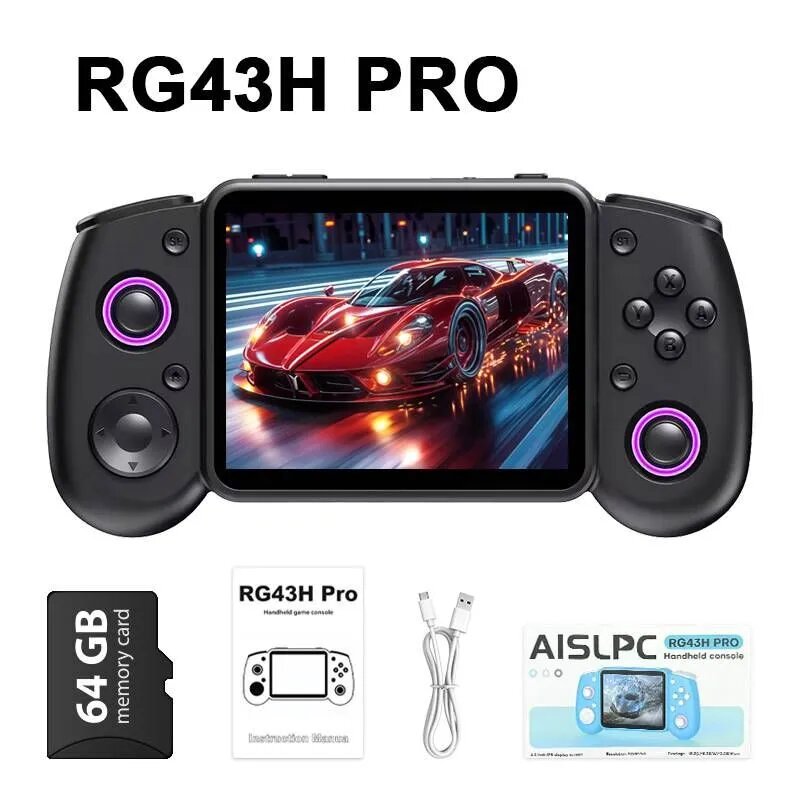 AISLPC 2 ГБ RAM Ретро игровая приставка RG43H Pro 64GB 4.3" IPS Экран Чип RK3562 Поддержка WiFi 2.4G & HDMI 18000+ игр